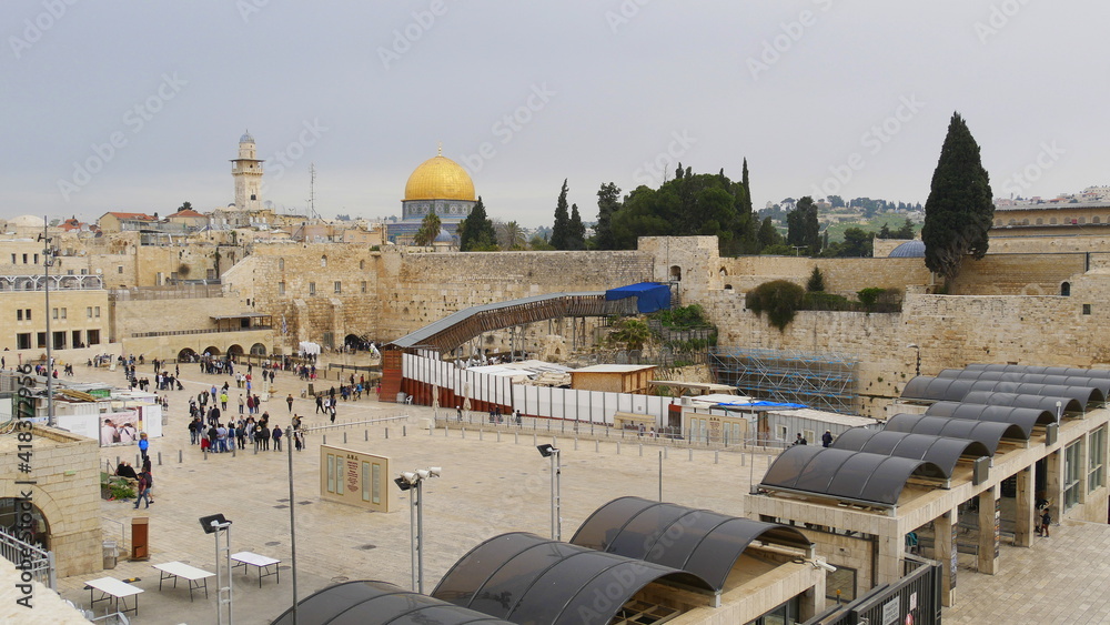 Blick auf den Tempelberg mit Al-Aqsa-Moschee, Felsendom, Klagemauer und ...