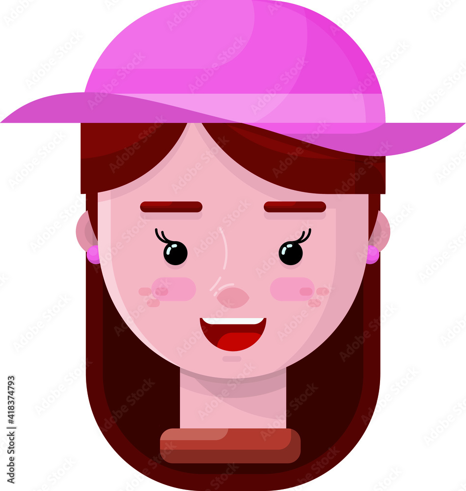 Happy Girl Wearing a Pink Hat Flat Vector Illustration Icon Avatar ...