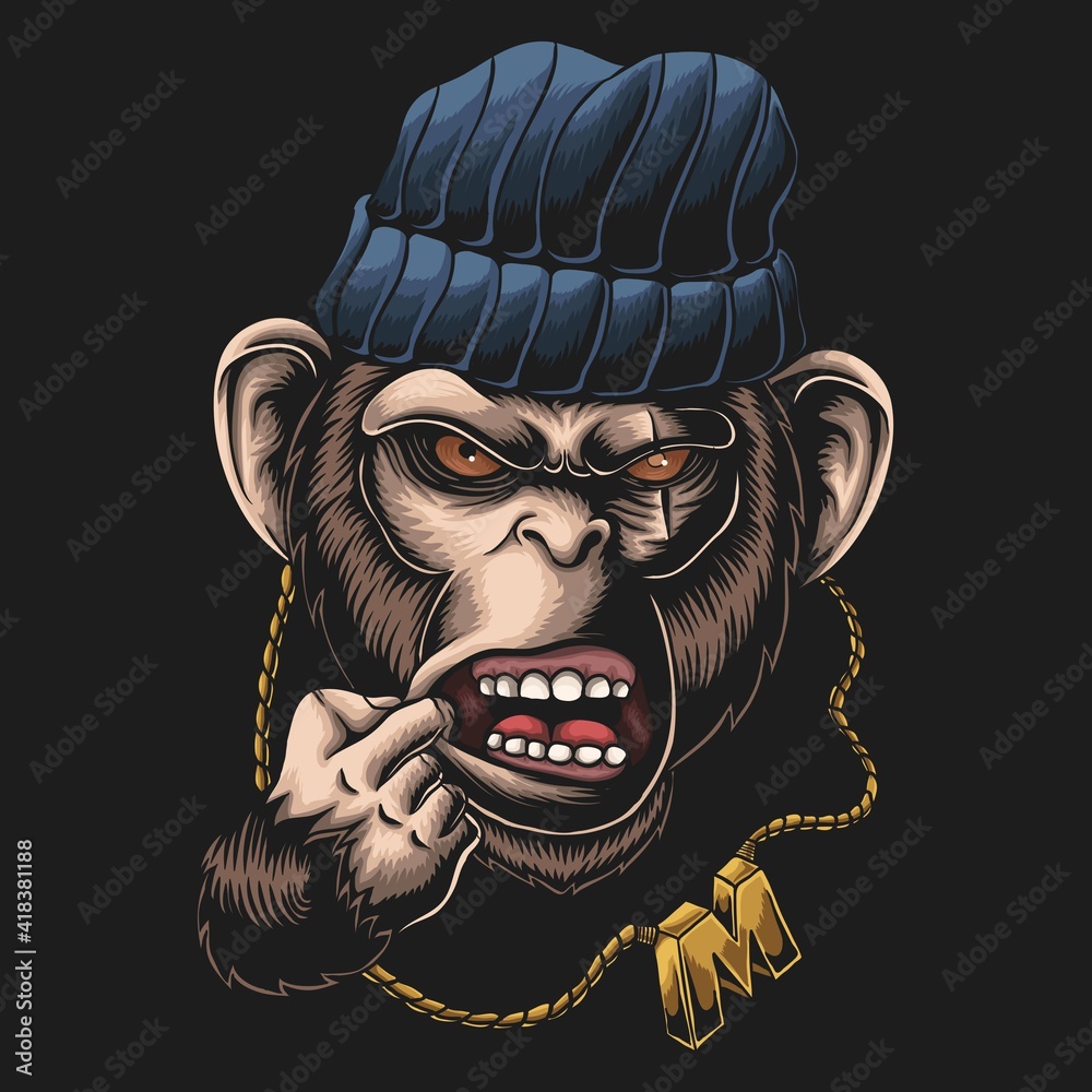 Vetor de Monkey gangster head vector illustration do Stock | Adobe Stock