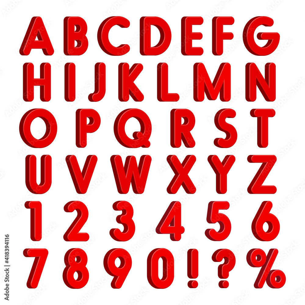 Red 3D Letters, Numbers, Exclamation, Interrogative and Percent Sign ...