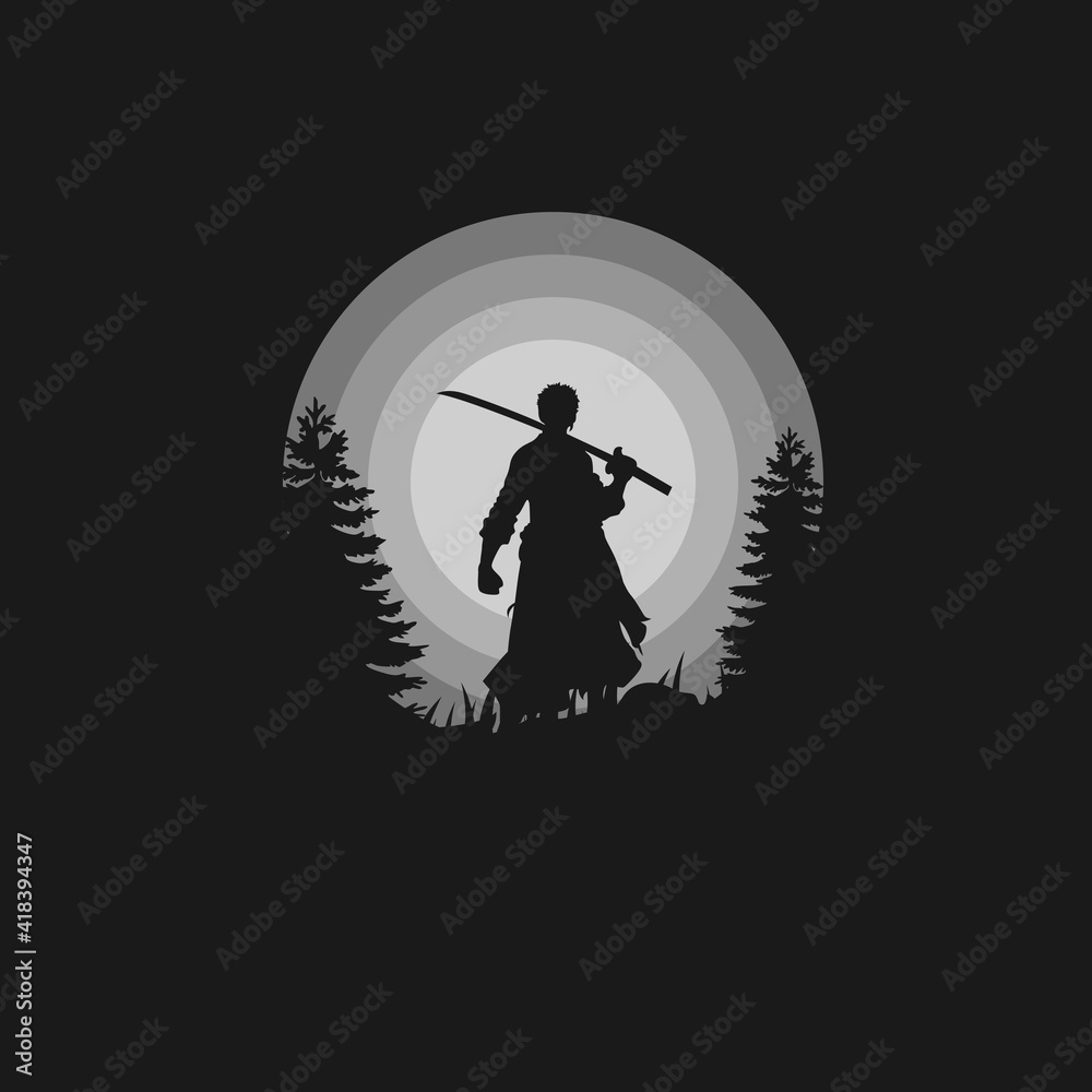 Roronoa Zoro Silhouette Vector Illustration Logo Designs. Landscape ...