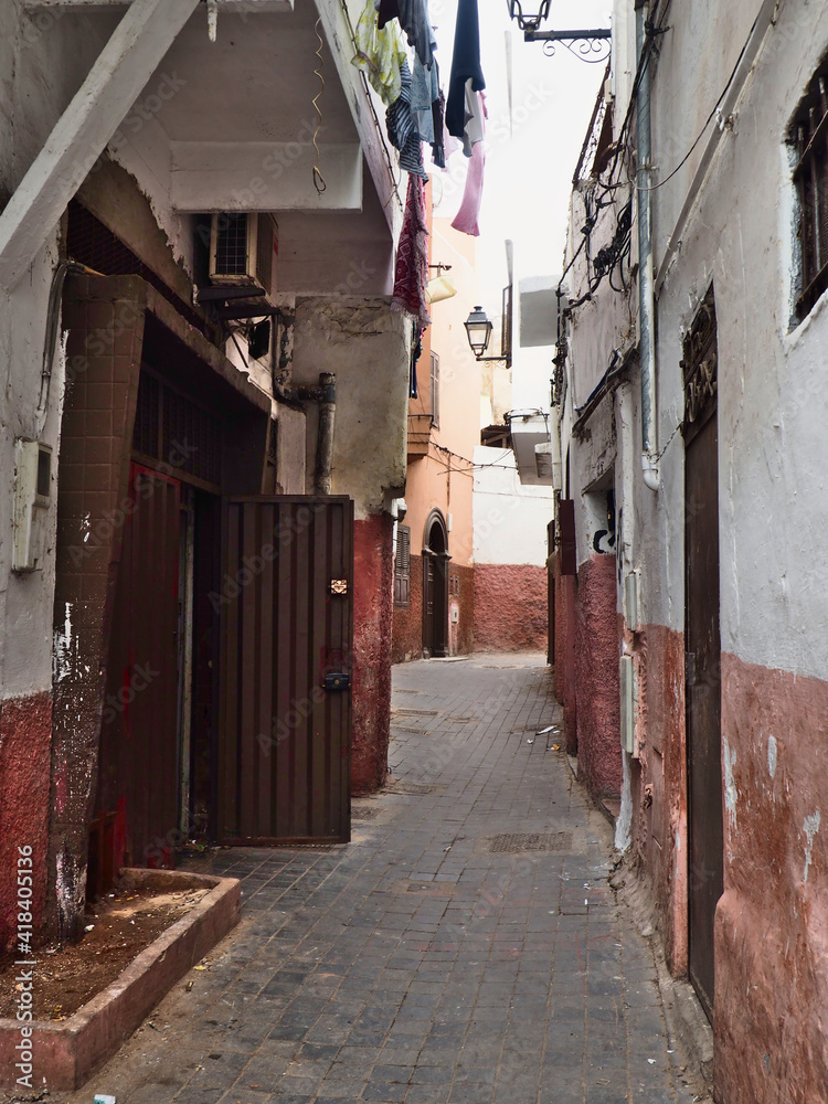 Old city center neighborhood in Middle East. Narrow street of oriental ...