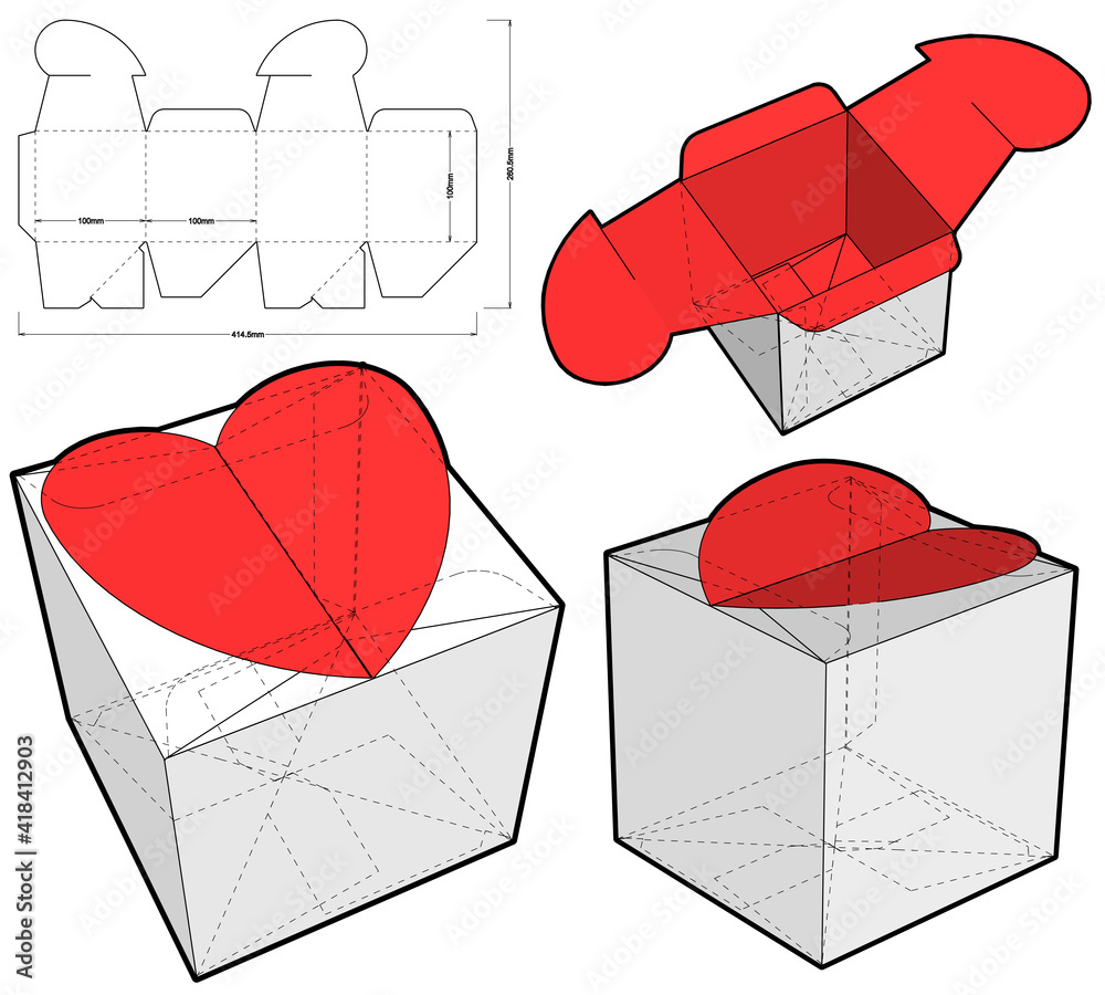 Heart Shaped Gift Box and Die-cut Pattern. The .eps file is full scale ...
