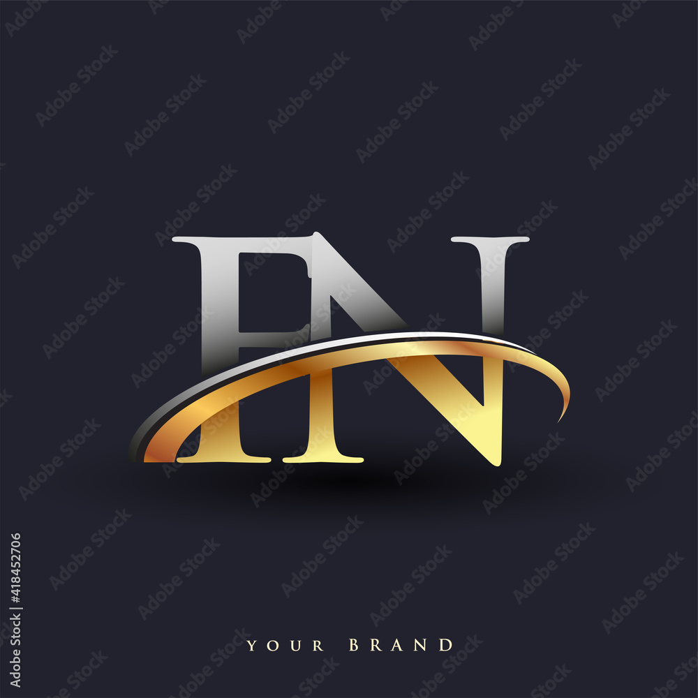 FN initial logo company name colored gold and silver swoosh design ...