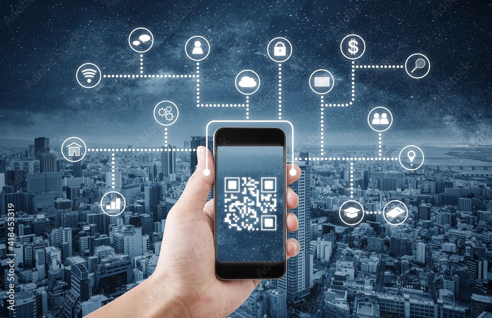 QR code technology. Scanning payment and ID verification by QR code on ...