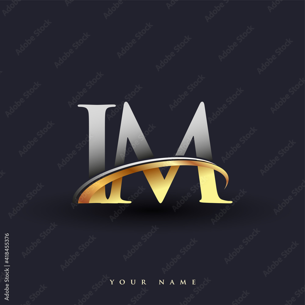 IM initial logo company name colored gold and silver swoosh design ...