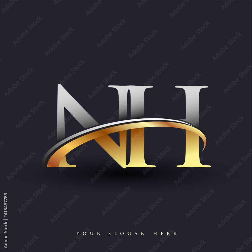 Vecteur Stock NH initial logo company name colored gold and silver ...