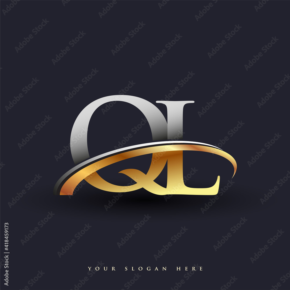 QL initial logo company name colored gold and silver swoosh design ...