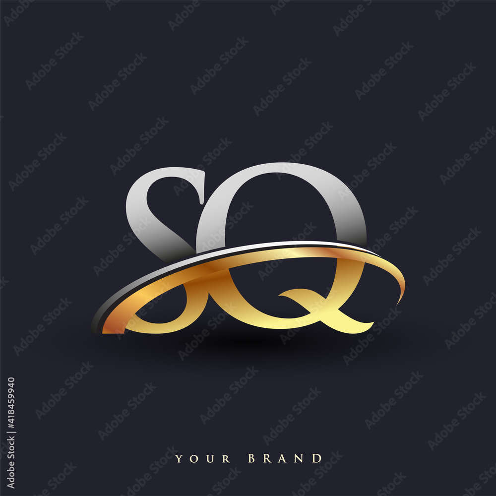 SQ initial logo company name colored gold and silver swoosh design ...