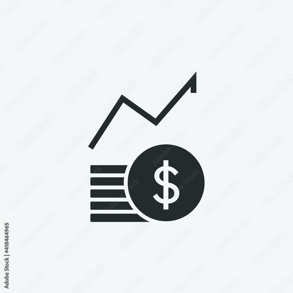 profit vector icon graph coins and line graph finance and business icon ...