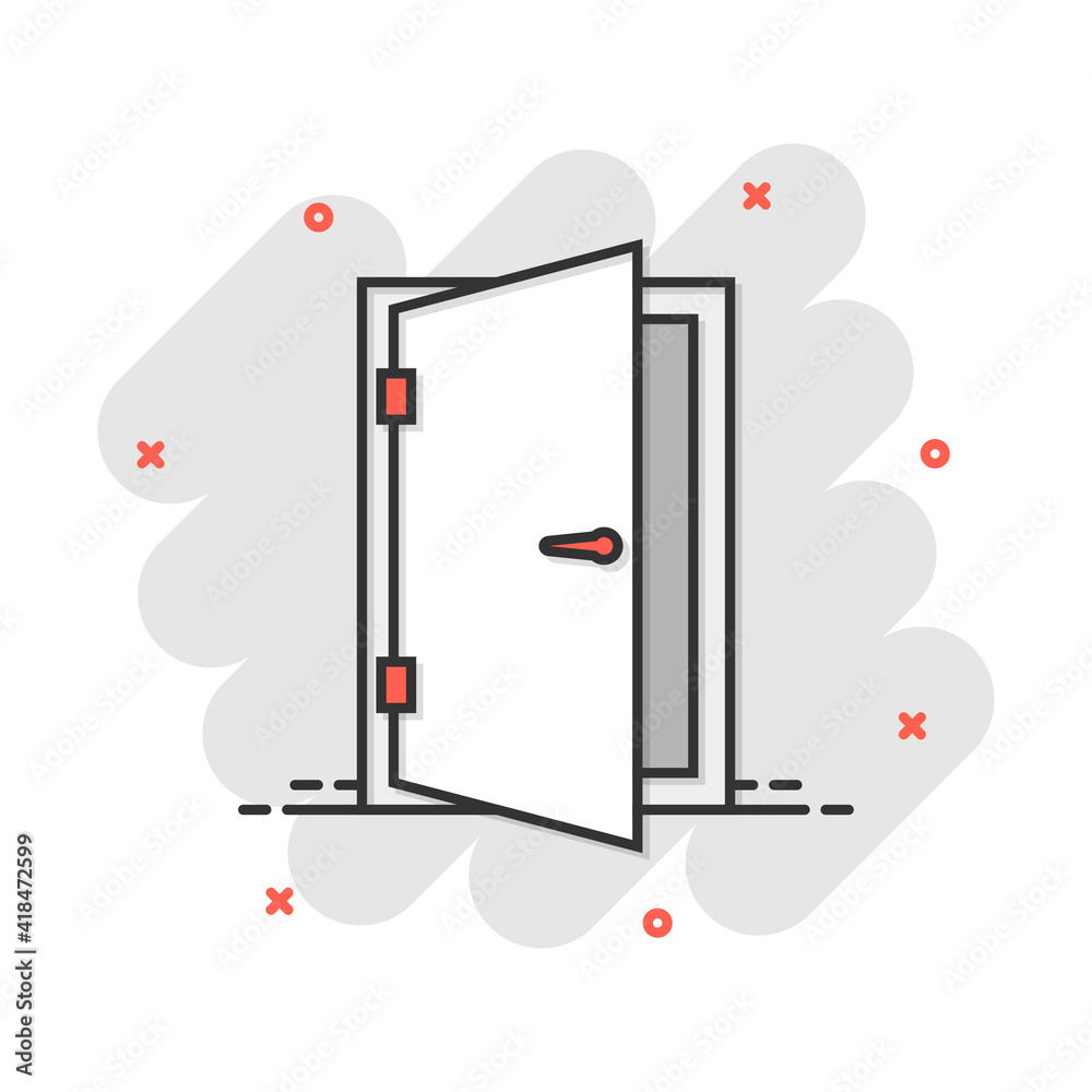 Vector cartoon door icon in comic style. Exit sign illustration ...