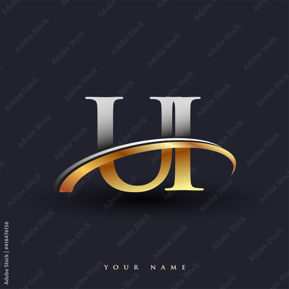 UI initial logo company name colored gold and silver swoosh design ...