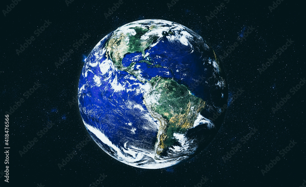 Planet earth globe view from space showing realistic earth surface and ...