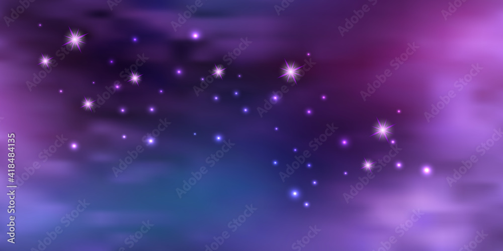 Purple galaxy night starry sky. Colorful space background with shiny ...