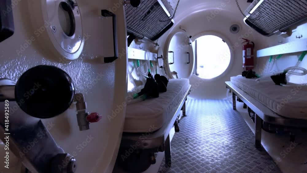 interior of a decompression chamber for hyperbaric oxygen therapy ...