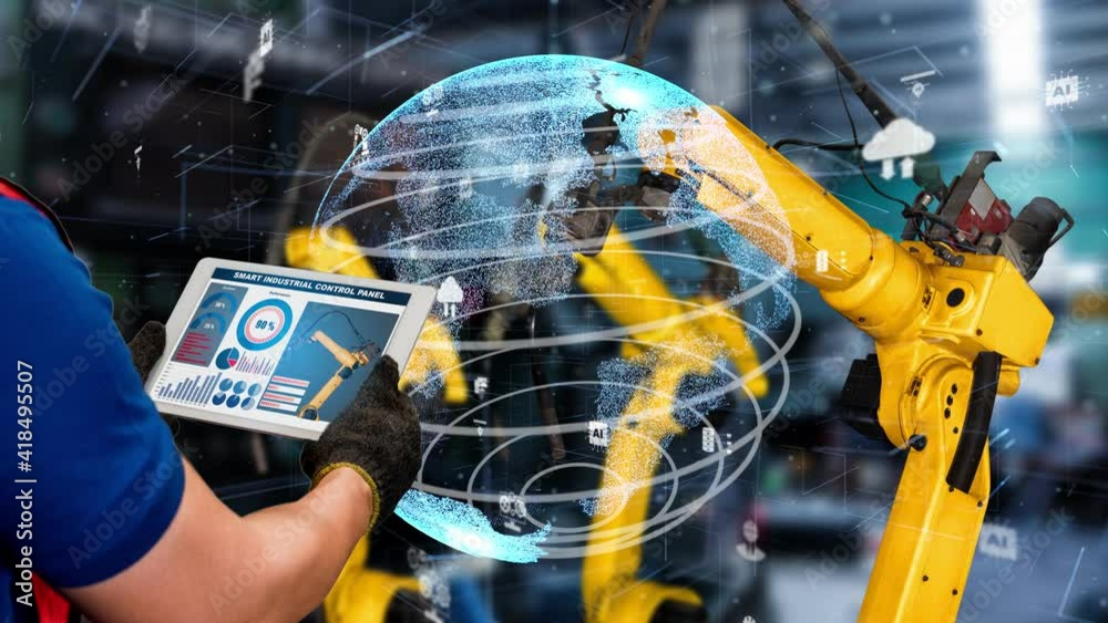 Smart industry robot arms modernization for digital factory technology ...