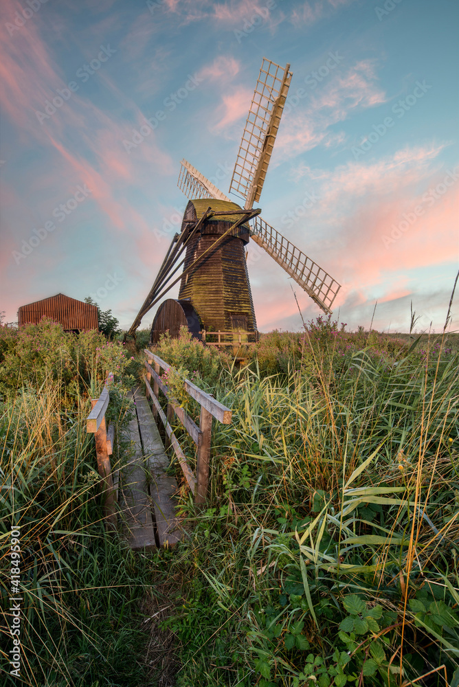 Old drainage windpump windmill in English countryside landscape Stock ...