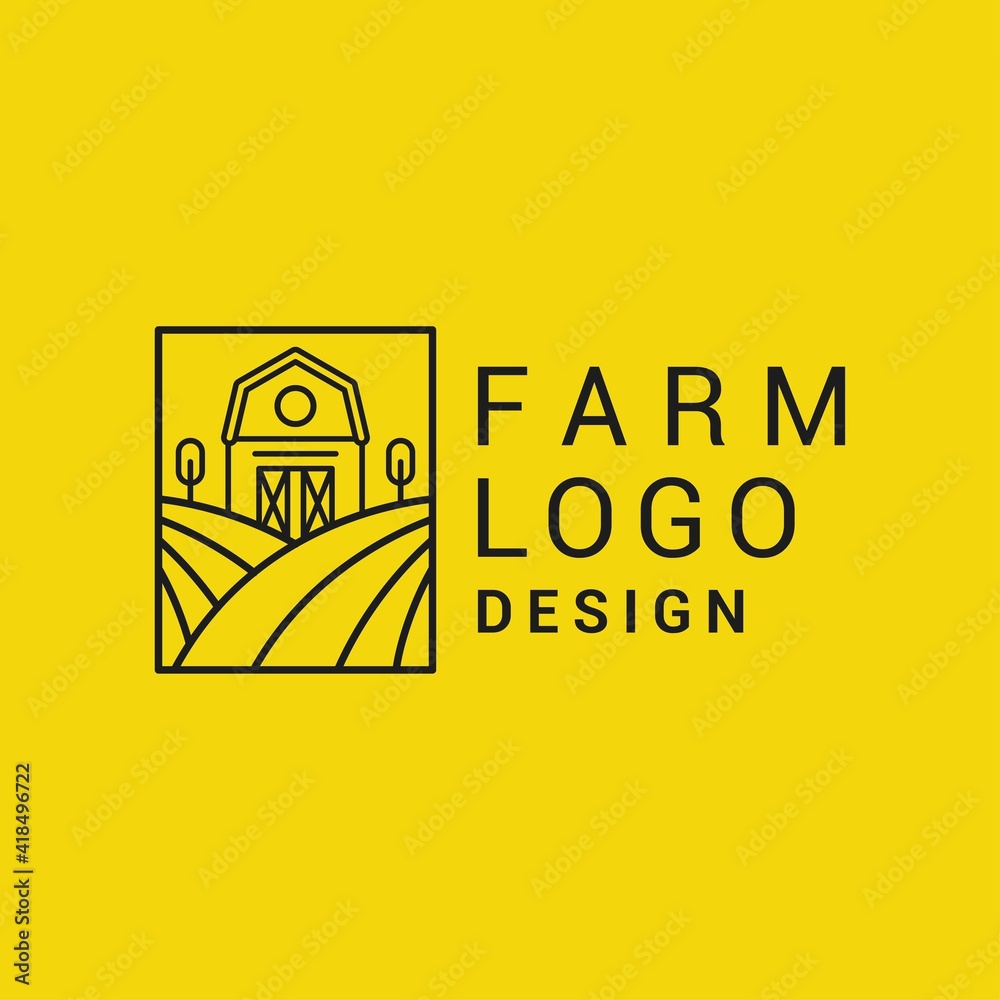 Farm simple icon vector template. Farm house and farmland logo with a ...
