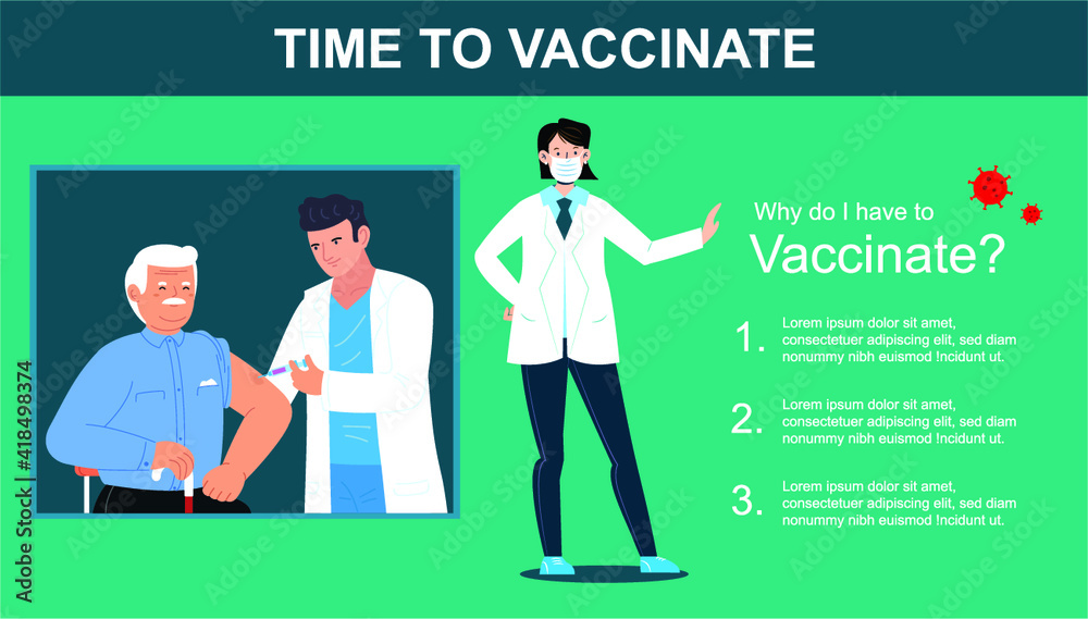 It's time to get coronavirus COVID vaccinated. Modern flat web design ...