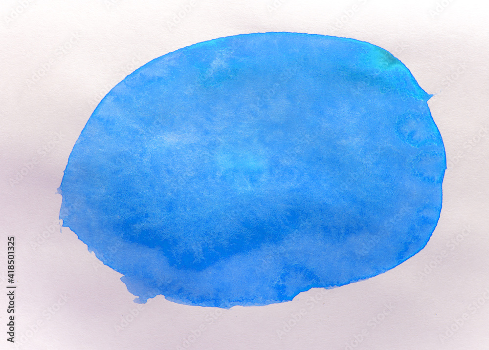 Artistic watercolor blue circle paint spot on white background, hand ...