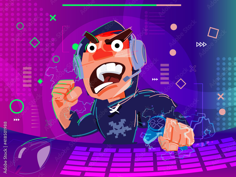 angry gamer playing video gamer Stock Vector | Adobe Stock
