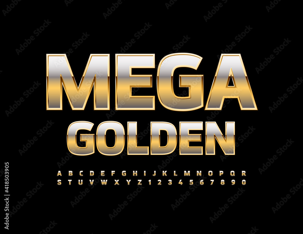 Vector Mega Golden Alphabet set. Modern style Font. Metallic elite ...