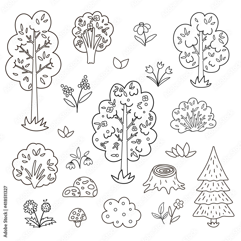 Bush Bushes White Outline Clipart Coloring Drawing Transparent Cartoon ...