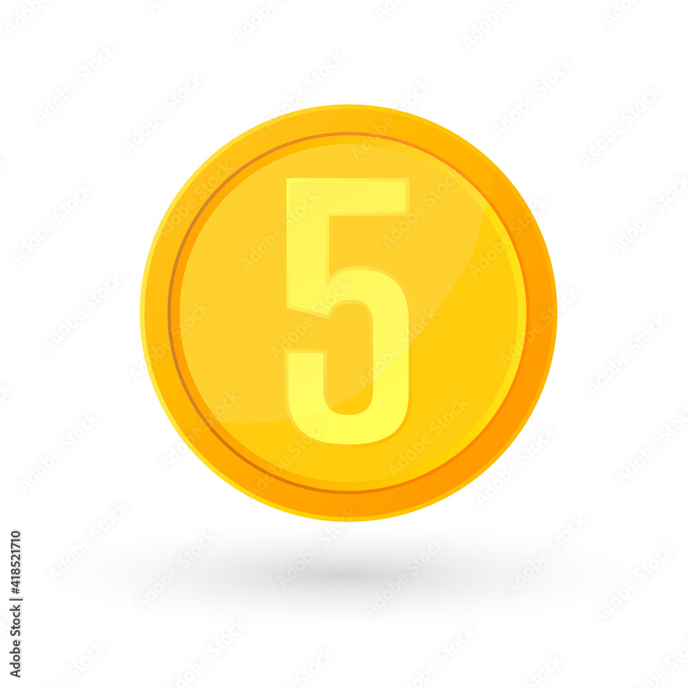Cartoon gold coin icon, flat graphic design template, game logo, app ...