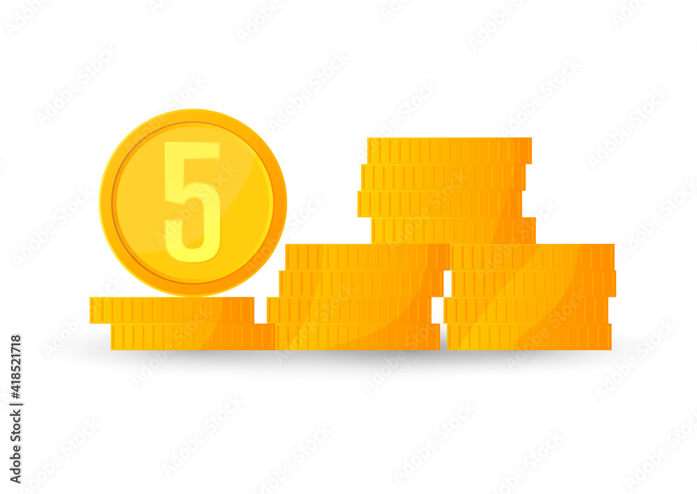 Cartoon gold coin icon, flat graphic design template, game logo, app ...