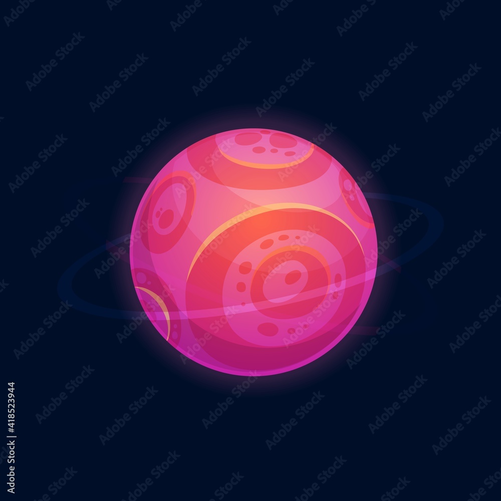 Cartoon habitable planet magic cosmic aliens world isolated pink globe ...