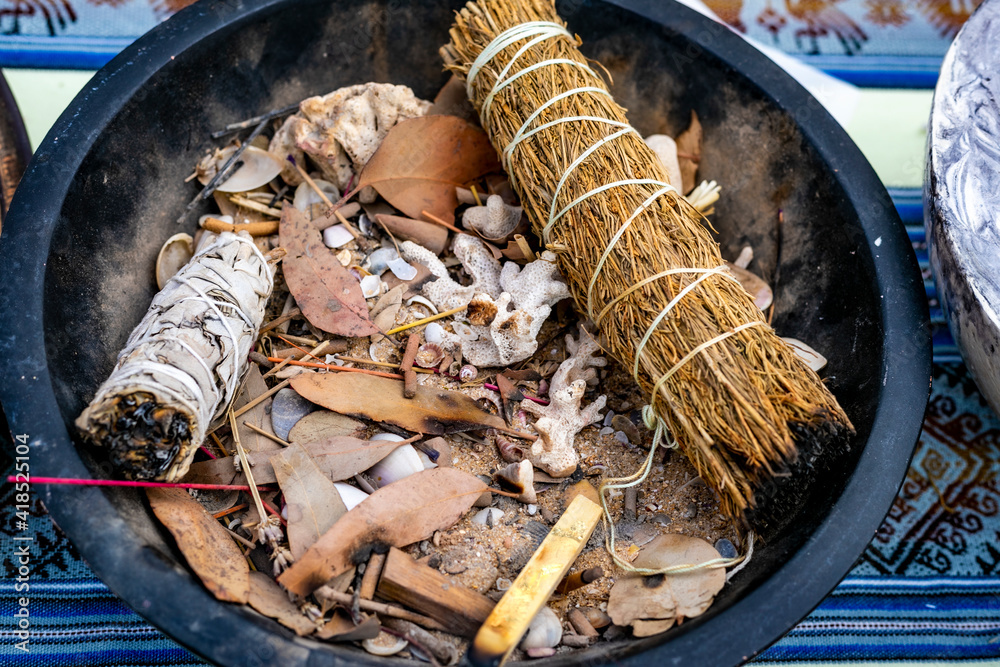 Witchcraft ritual ingredients for an occult pagan ceremony for clearing ...