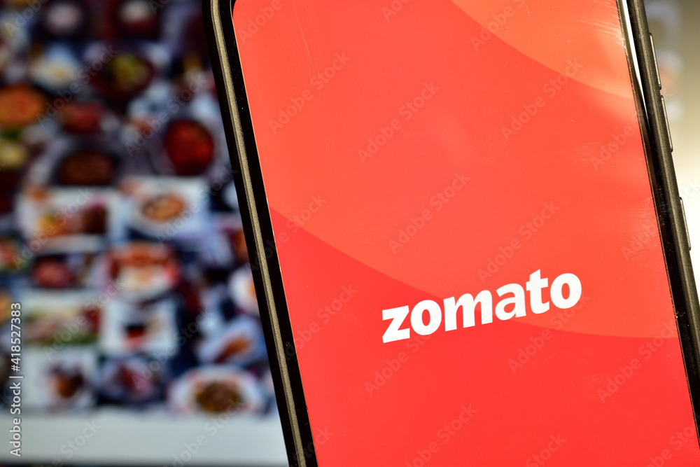 Zomato logo On Smartphone, Online Food Delivery Application Stock Photo ...