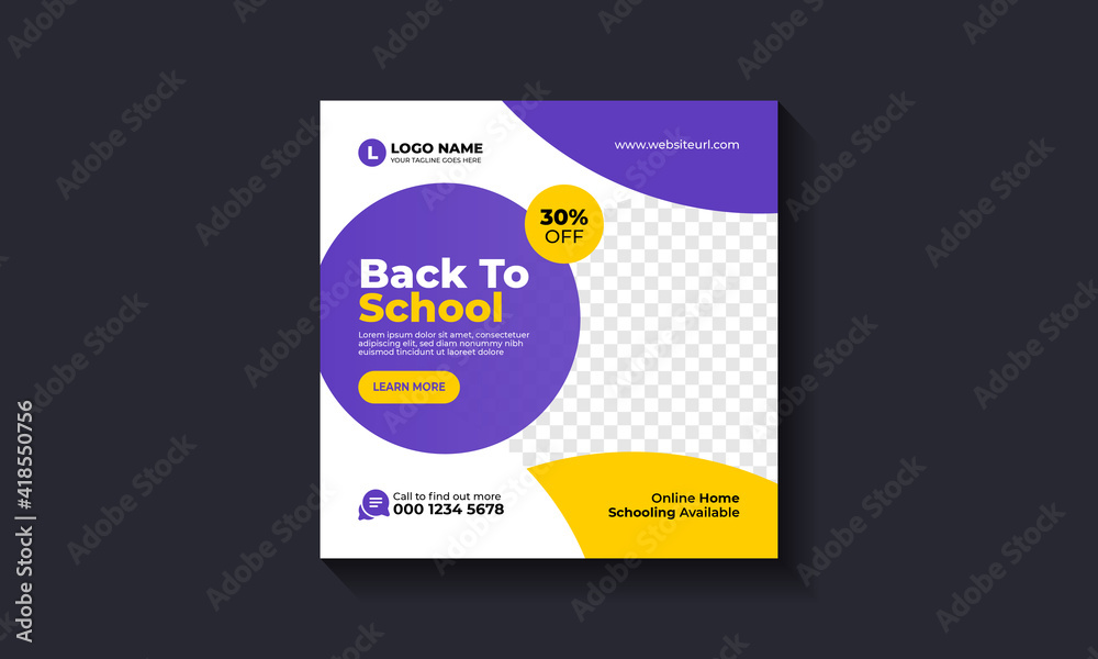 School Admission social media post design template. Back to school ...