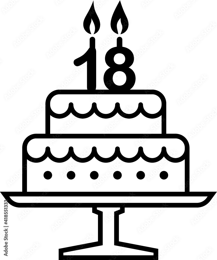 Vector illustration of the 18 years birthday cake Stock Vector | Adobe ...