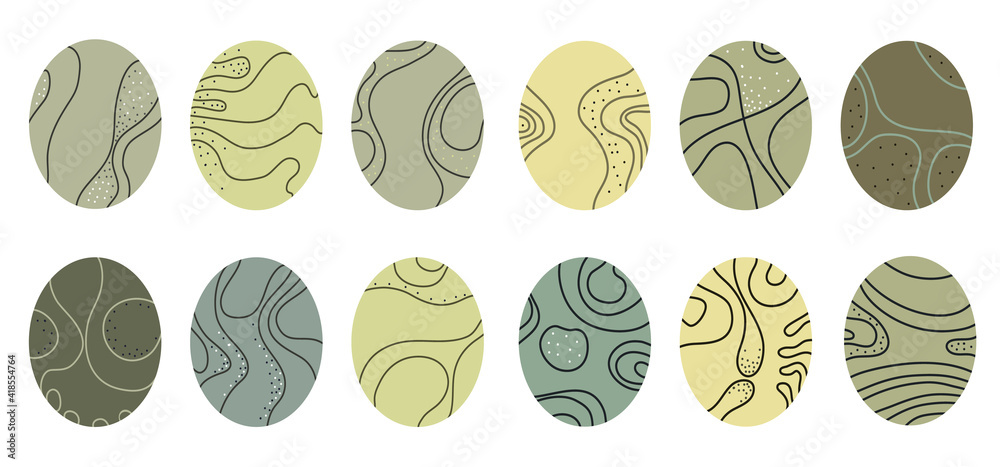 Set of decorative elements and Swatches Color. Lines enclosed in oval ...