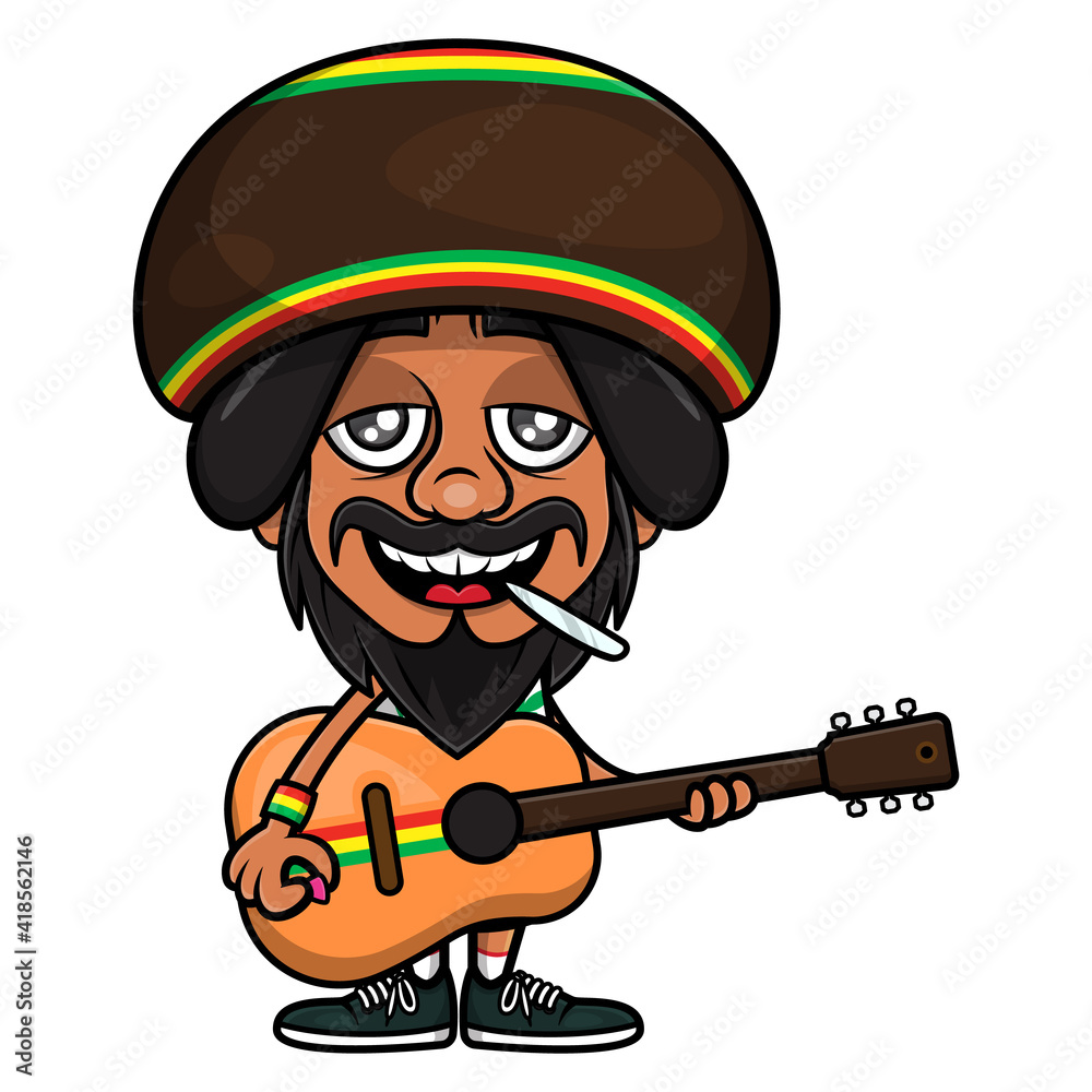 Reggae Man Cartoon Characters wearing a beanie hat with rastafari flag ...