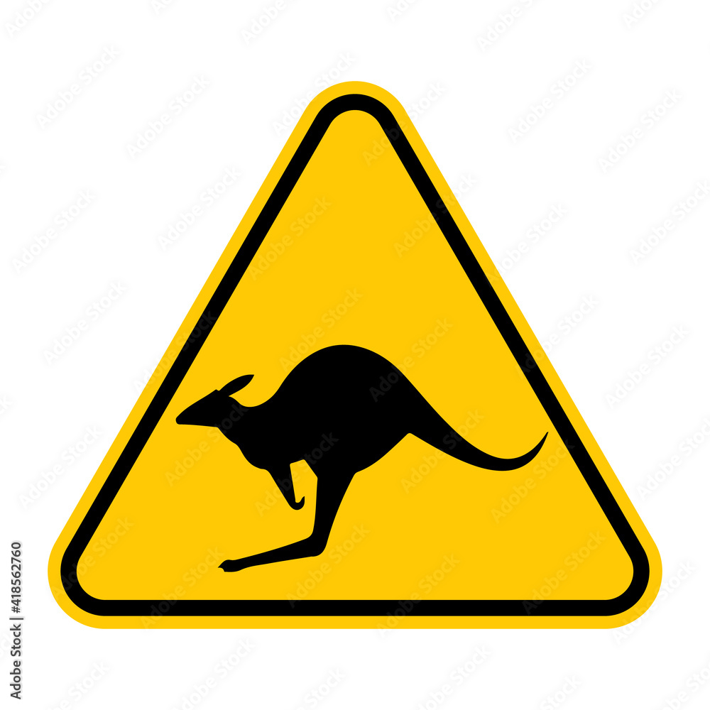 Kangaroo road sign. Vector illustration of yellow triangle warning sign ...