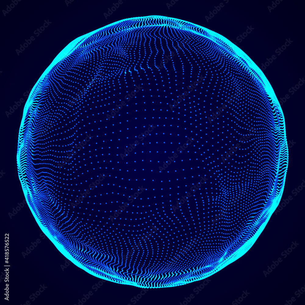 Abstract 3D sphere of particles. Ball or globe of points. Futuristic ...