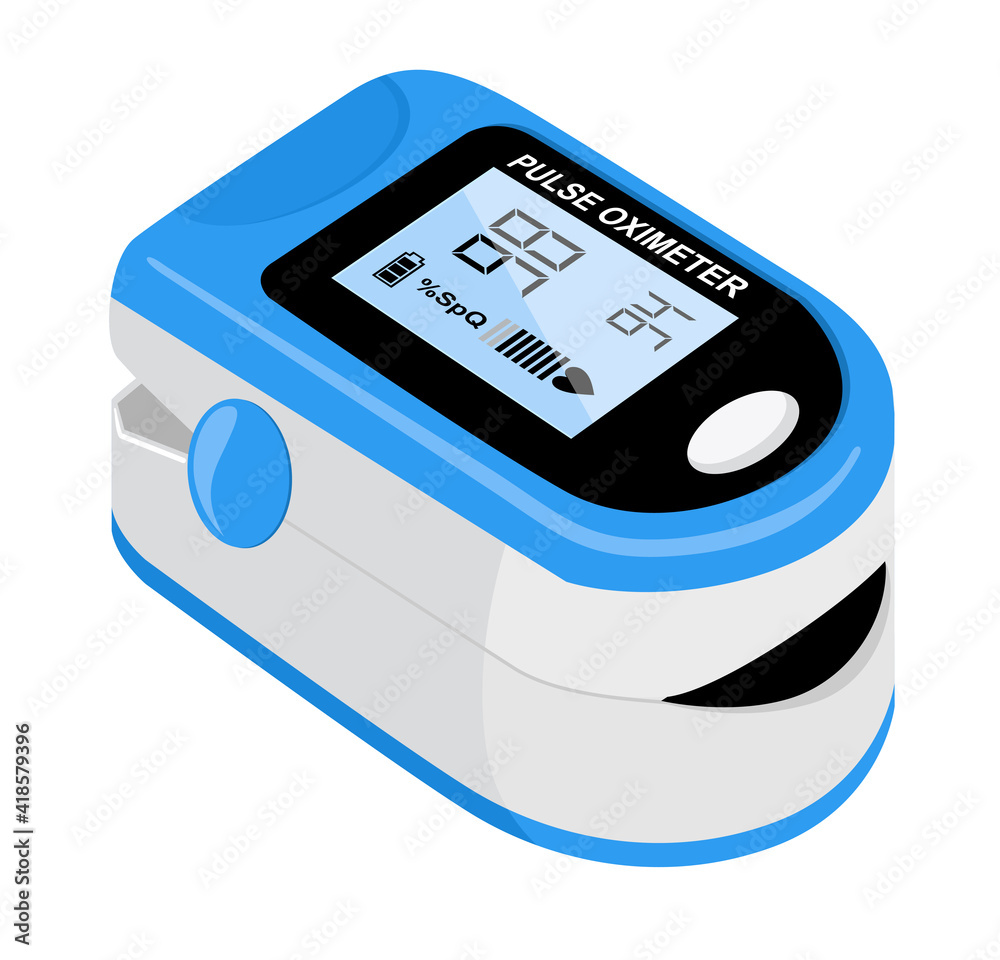 Pulse oximeter icon on the median finger for measuring oxygen in the ...