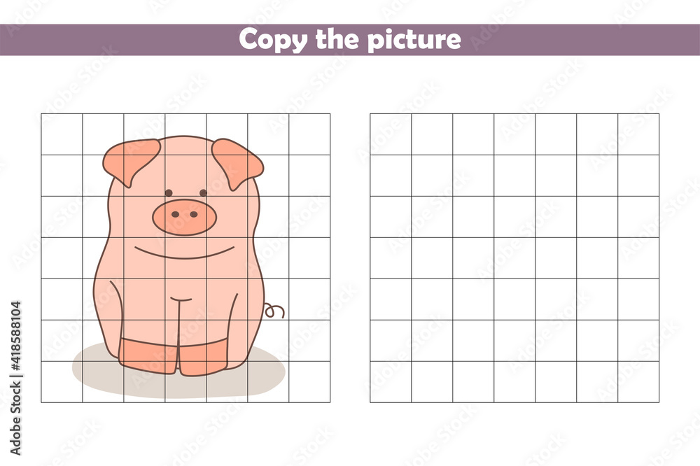Copy and paint the picture of cartoon pig. Handwriting practice ...