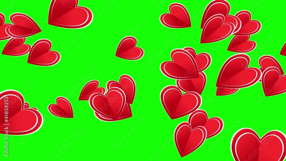 Flying hearts animation on green screen. 4K hearts 2D animation Stock ...
