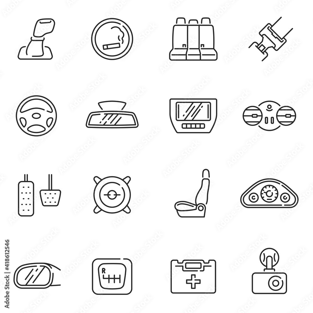 Collection of car interior details line icon vector illustration ...