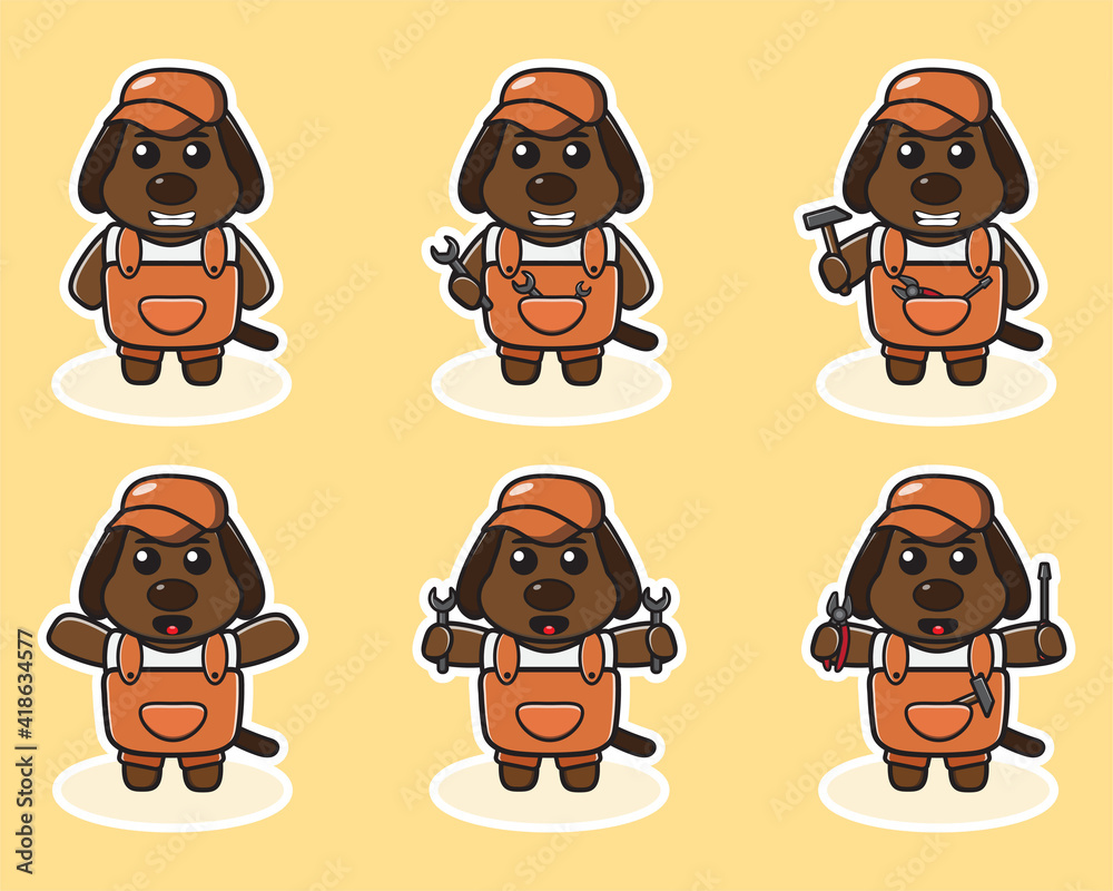Vector illustration of cute Dog cartoon Mechanic. Cute Dog expression ...