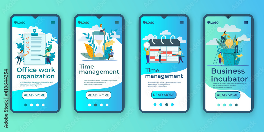 Office work,Time management, Business incubator.A set of UI, UX ...