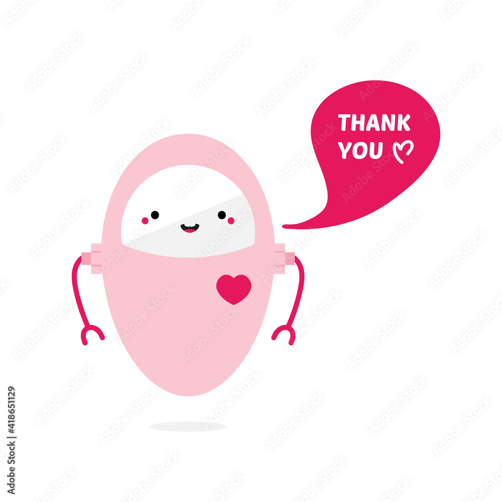 Cute lovely cartoon pink robot with heart symbol character, toy saying ...