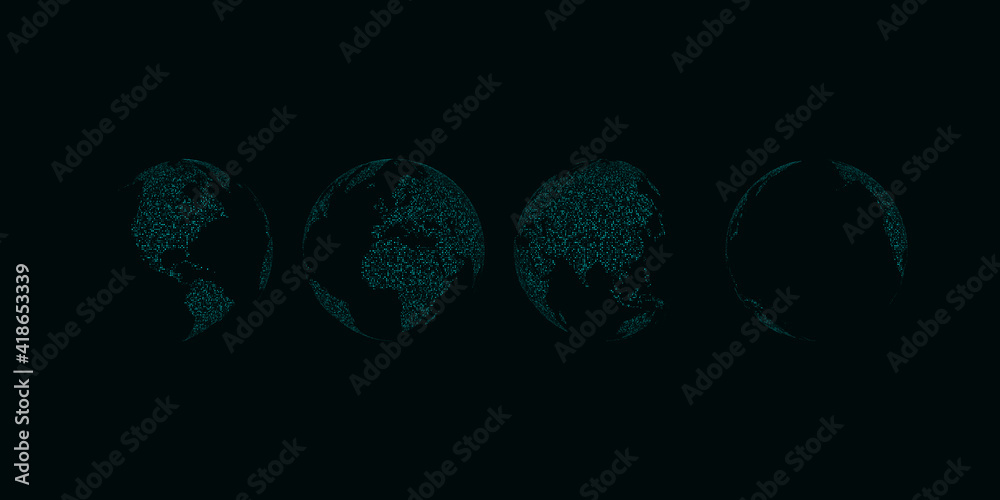 Cyan Colors Random Particles World Map With Lighting Effects Stock ...
