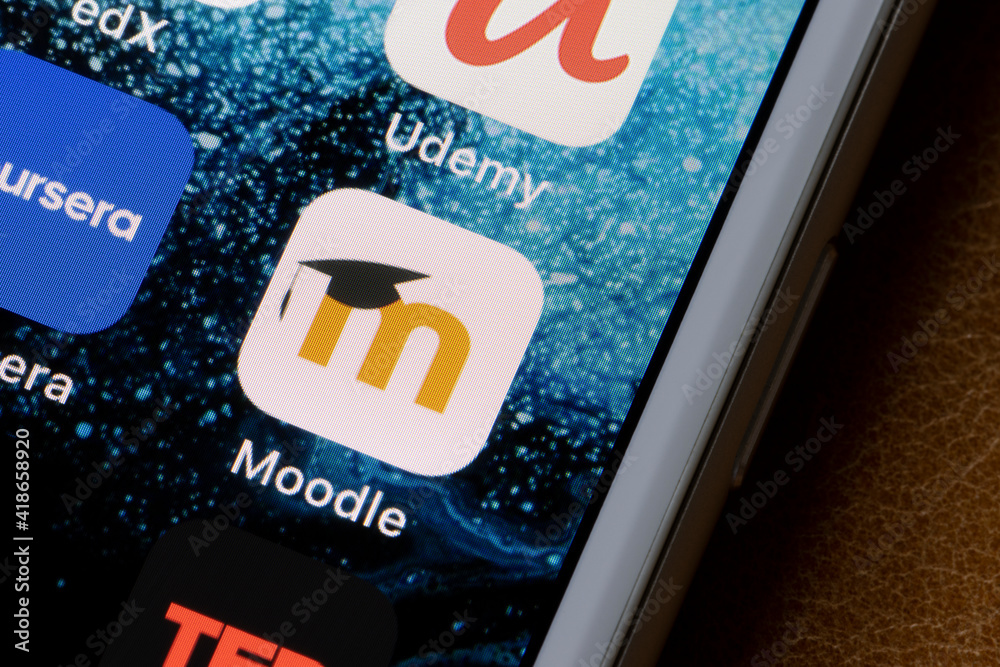 Portland, OR, USA - Mar 6, 2021: Moodle app icon is seen on an iPhone ...