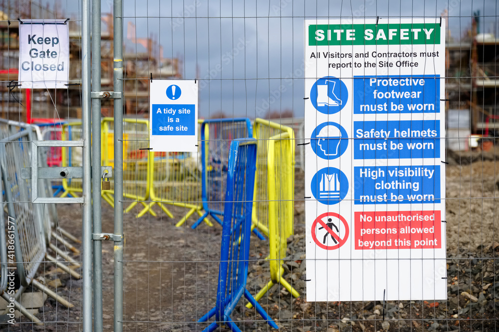 Construction site health and safety message rules sign board signage on ...