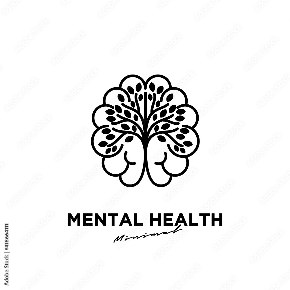 Mental health logo icon design with brain and leaf tree Stock Vector ...