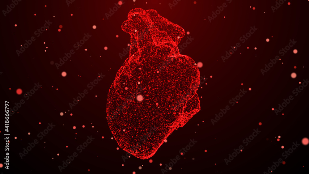 Abstract Red Shine Glitter Dots Transparent Human Heart Anatomy 3D ...